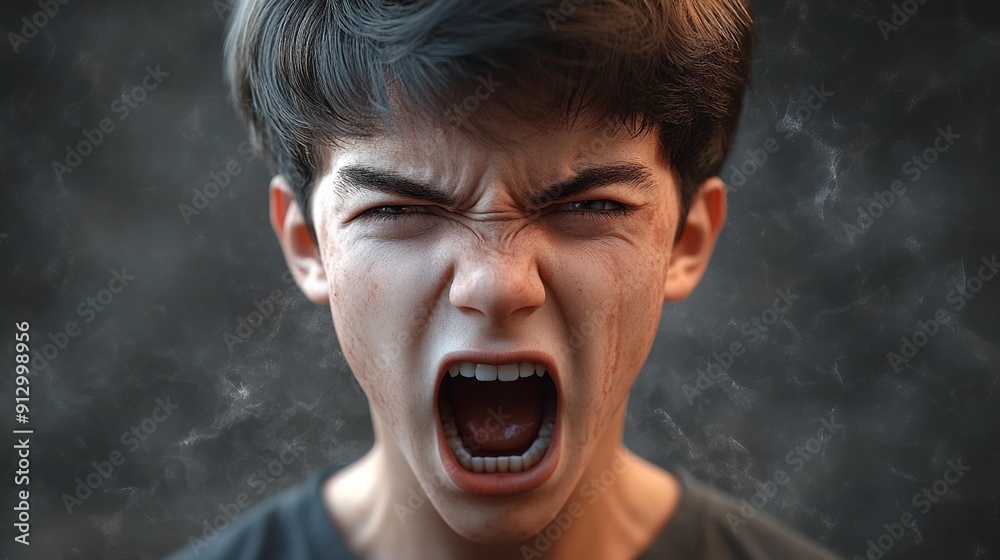 Portrait of an angry teenage boy with a screaming expression, perfect ...
