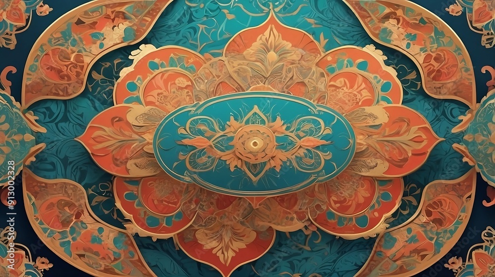 An Orientalist-inspired background with exotic patterns, vibrant colors ...