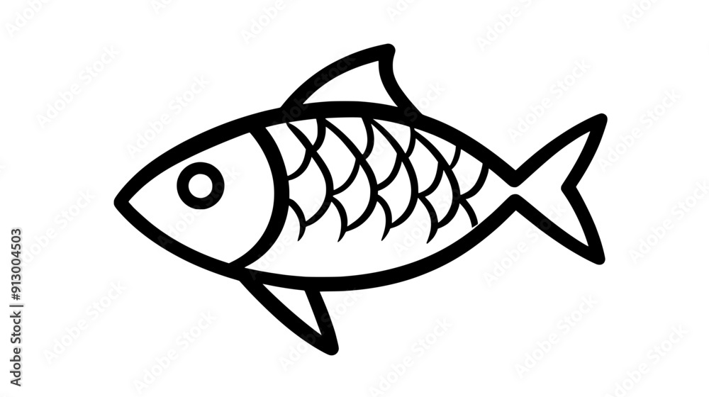 Image of a single fish, depicted as an outline with a fin and tail ...