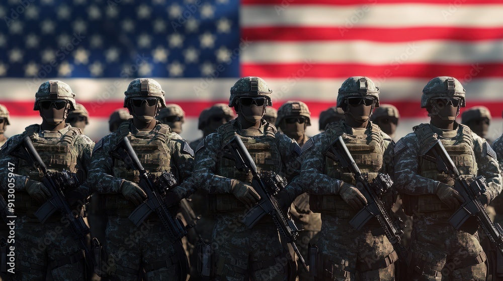 A powerful image of a group of soldiers united and standing proudly in ...