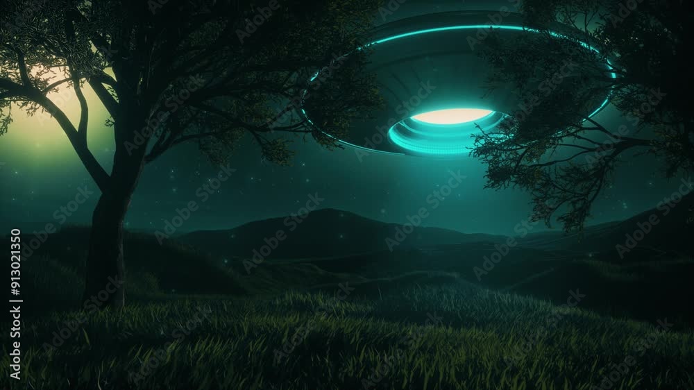 Alien UFOs Spaceships in the Wild - Loop Scifi Abstract Landscape Animation Background Stock ...