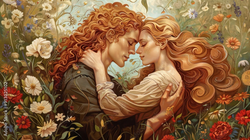 Symbolism Art Style of Tarot Card of the Lover, Romantic Art Depicting ...