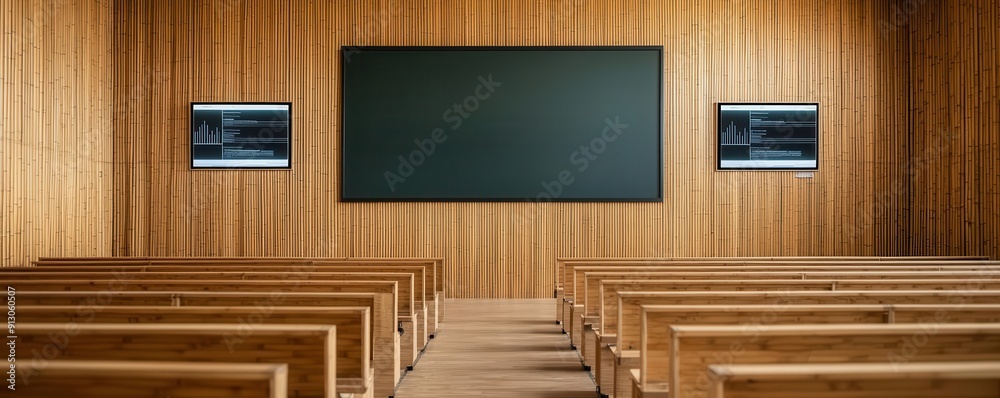 High-tech bamboo lecture hall with digital boards and modular seating ...