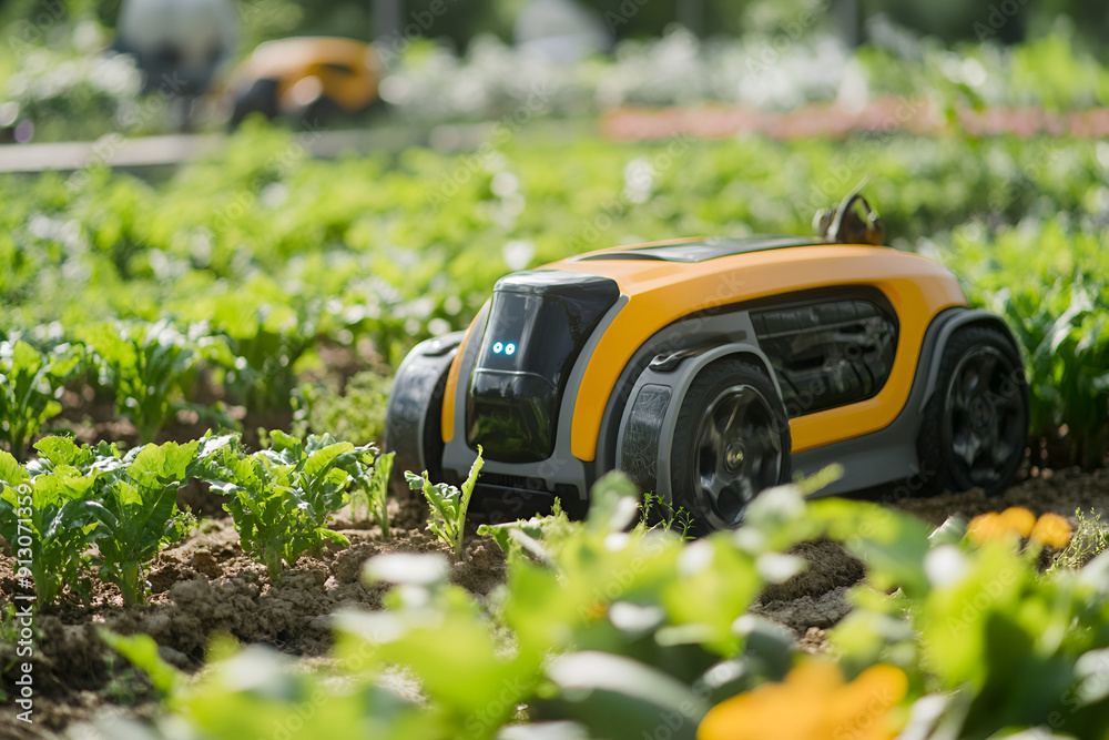 Autonomous farm robot in a field, showcasing modern agriculture ...