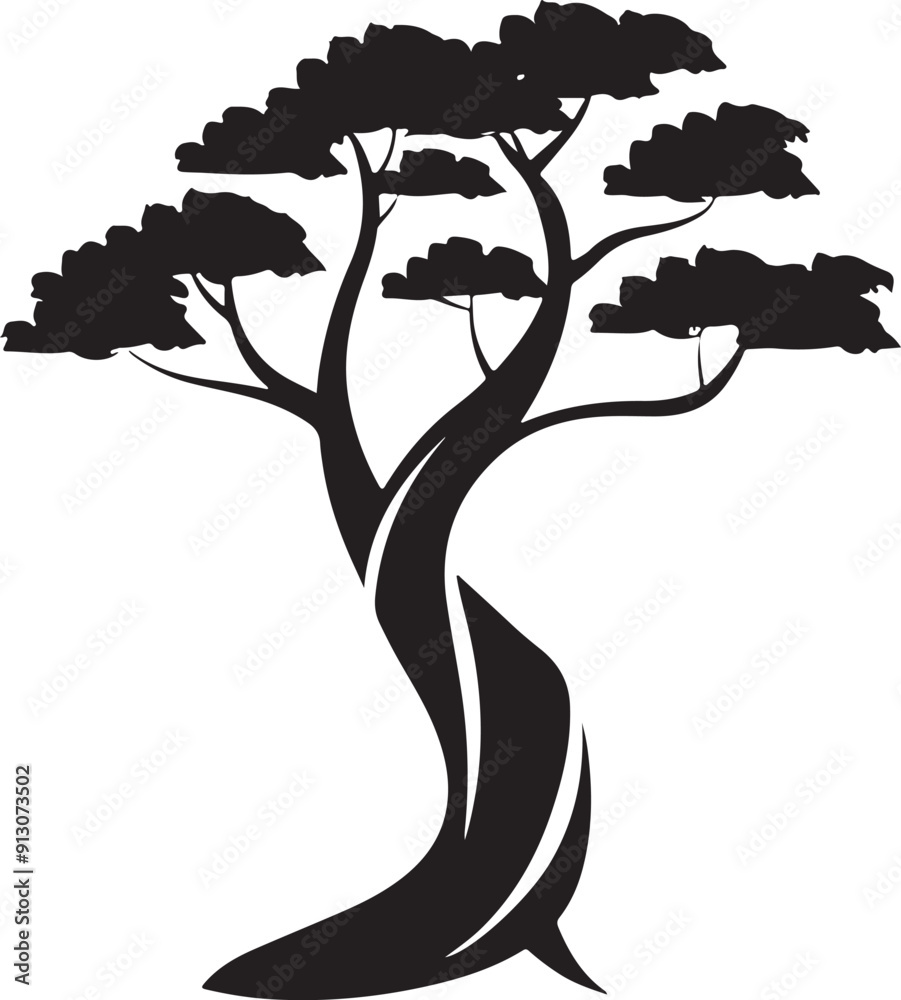 Black Tree Silhouette Vector Illustration with Editable Transparent ...