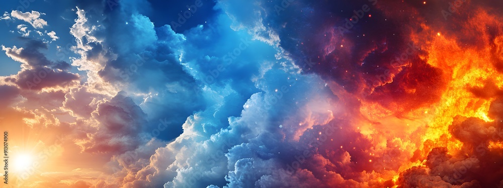 Different weather background banners, sky with sun and clouds ...