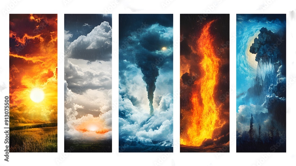 Different weather background banners, sky with sun and clouds ...