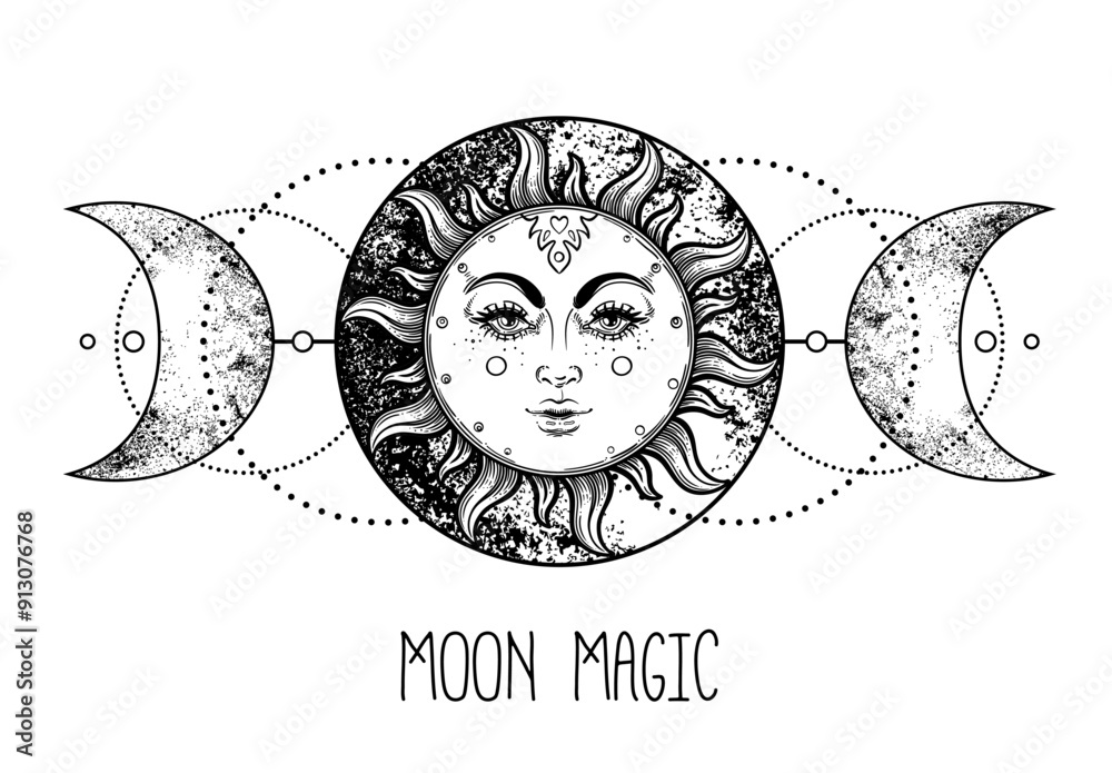 Triple moon pagan Wicca moon goddess symbol. Three-faced Goddess Maiden ...