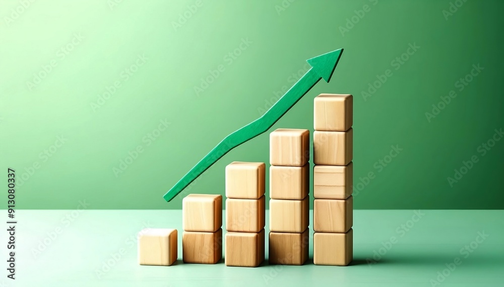 Wooden Blocks Bar Graph with Upward Arrow: Symbol of Growth and Success ...