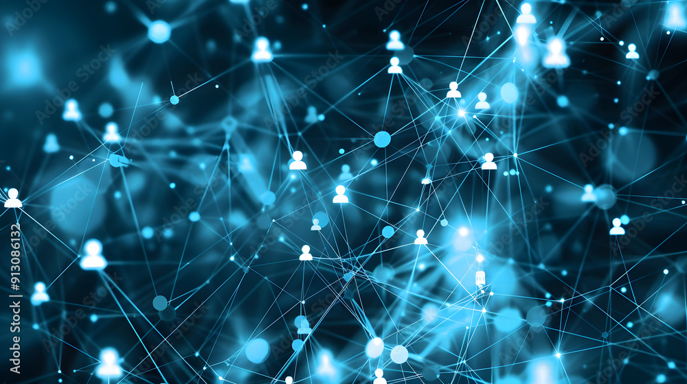 Abstract digital network with people icons connecting to each other on ...