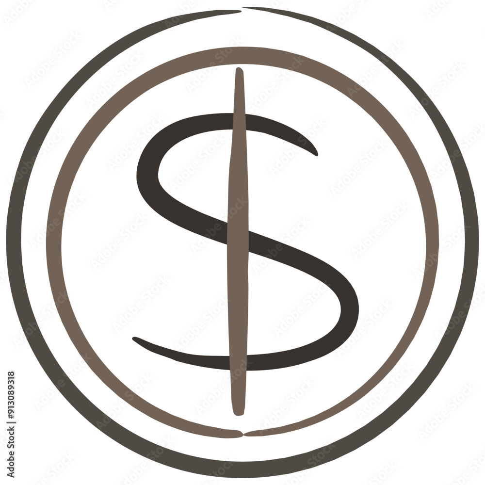 Hand-drawn vector icon of a stylized dollar sign, created with a brush ...