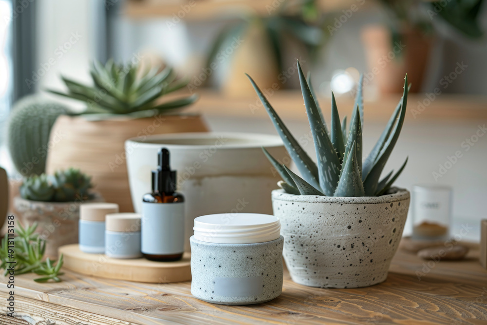 natural aloe cosmetics. High-quality cosmetics set with aloe vera ...