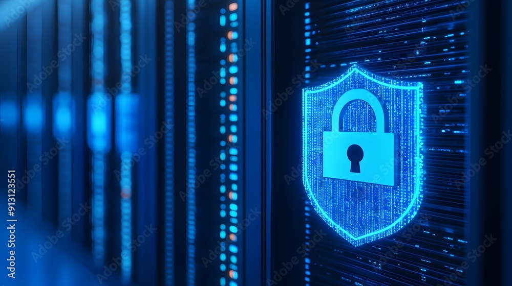 Secure Server Room With Digital Lock Illustration Representing Cybersecurity Data Protection