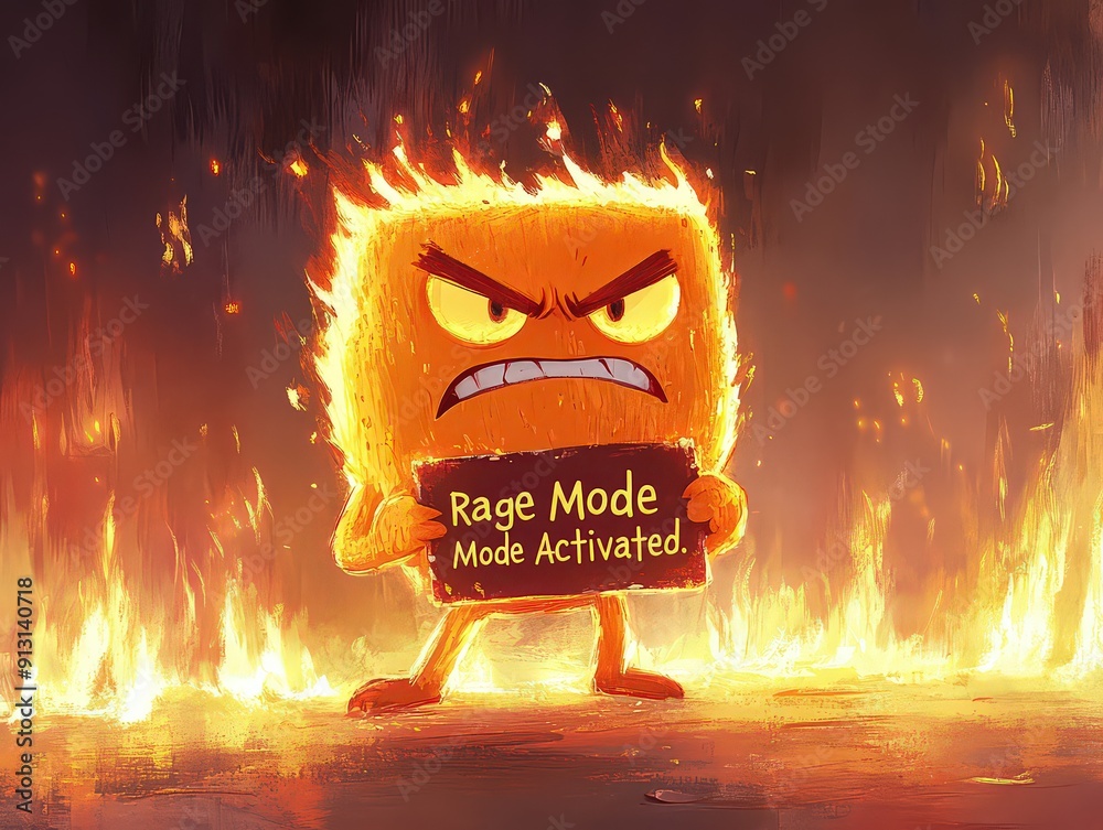 angry emote with flames and a scowl holding a text message that says ...