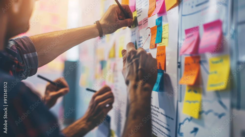 Two colleagues are working together, brainstorming ideas and strategies ...