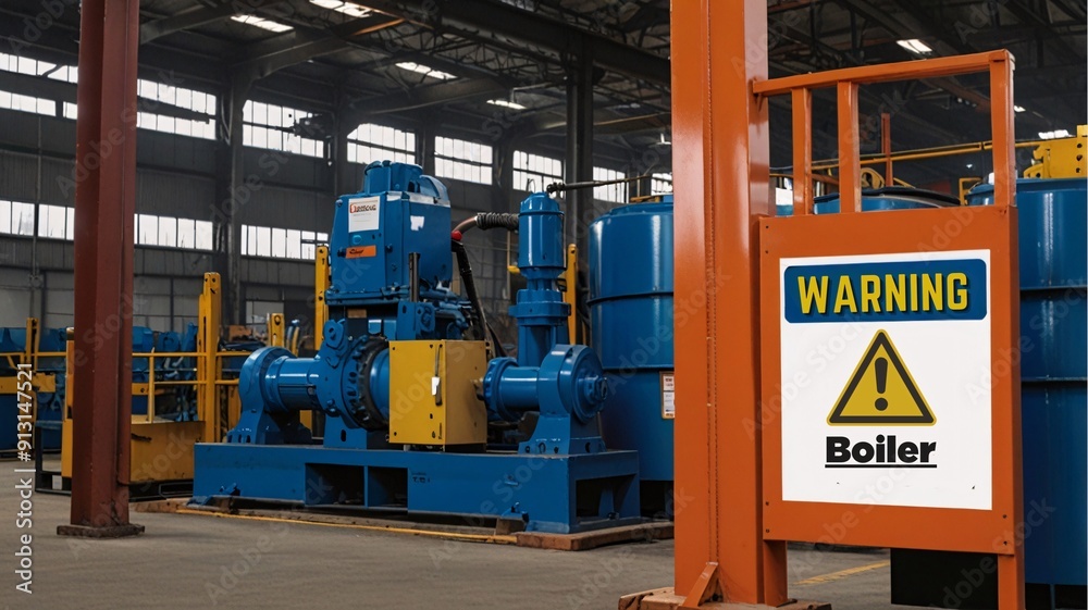 Sign safety factory, presentation of industrial boiler safety blank ...