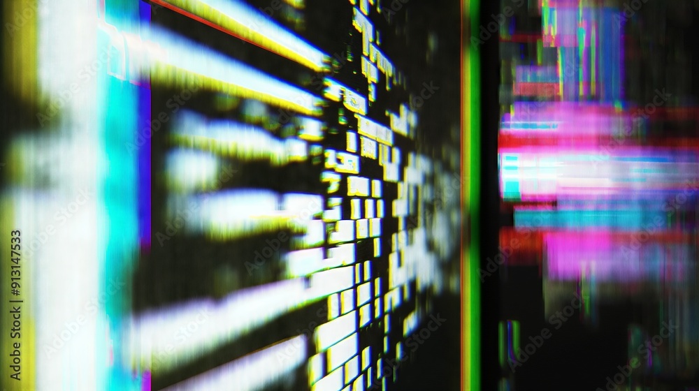 Glitched screen with distorted digital patterns on a monitor. Stock ...