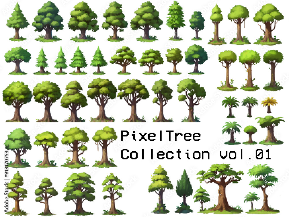 Transparent Pixel Tree Collection vol. 01. 2D Game Design. Ready for ...