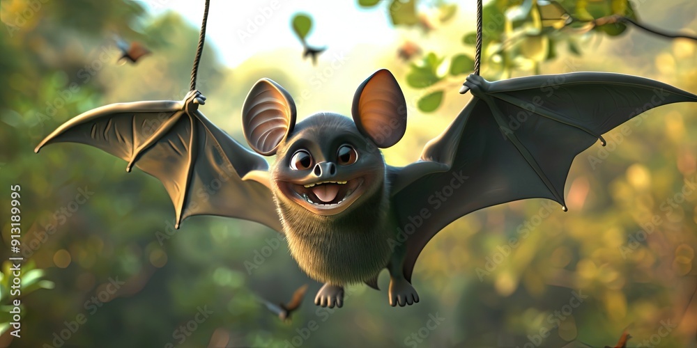bat 3D animation cartoon style, colorful, happy, friendly, 3d cartoon ...