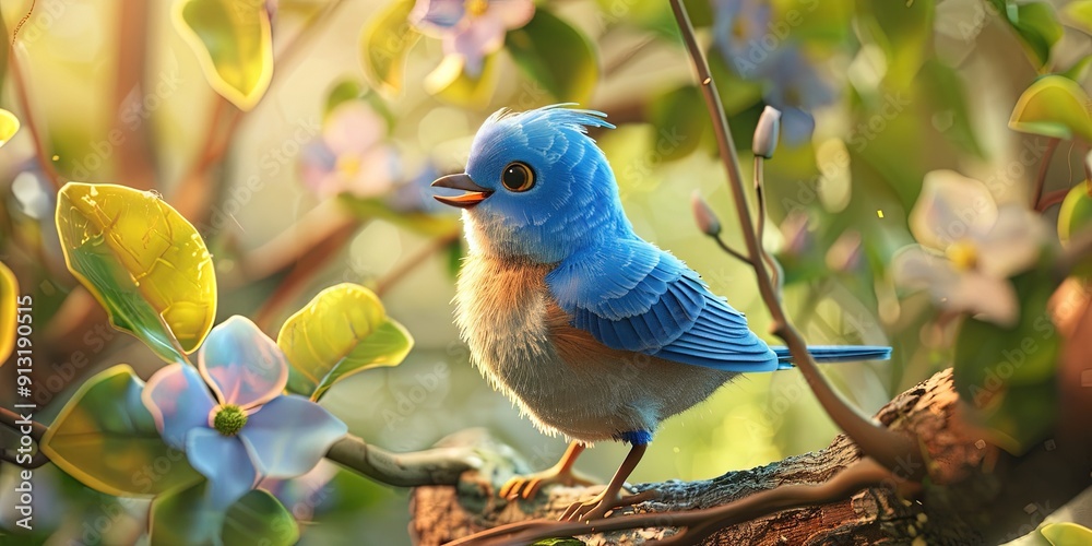 bluebird 3D animation cartoon style, colorful, happy, friendly, 3d ...