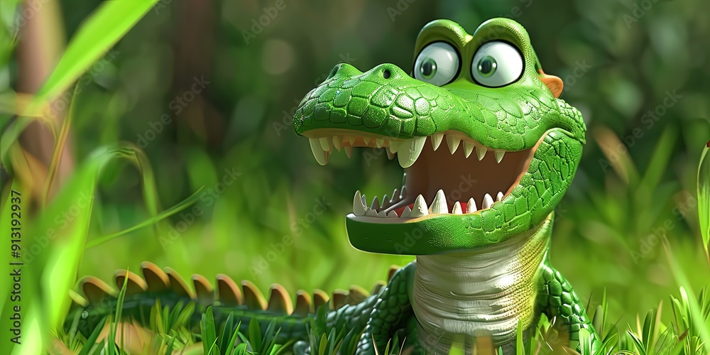 crocodile 3D animation cartoon style, colorful, happy, friendly, 3d ...