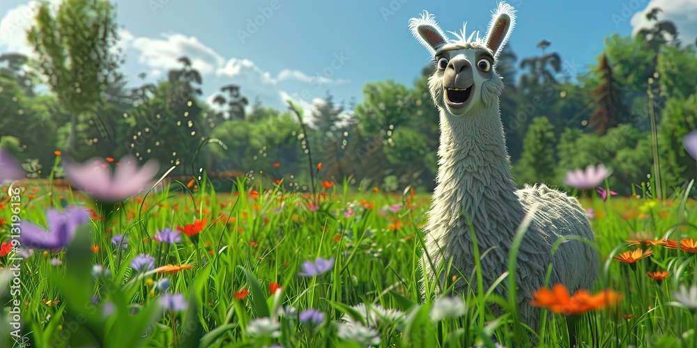 llama 3D animation cartoon style, colorful, happy, friendly, 3d cartoon ...