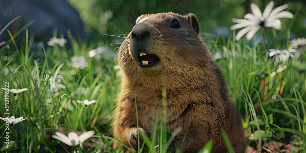 marmot 3D animation cartoon style, colorful, happy, friendly, 3d ...