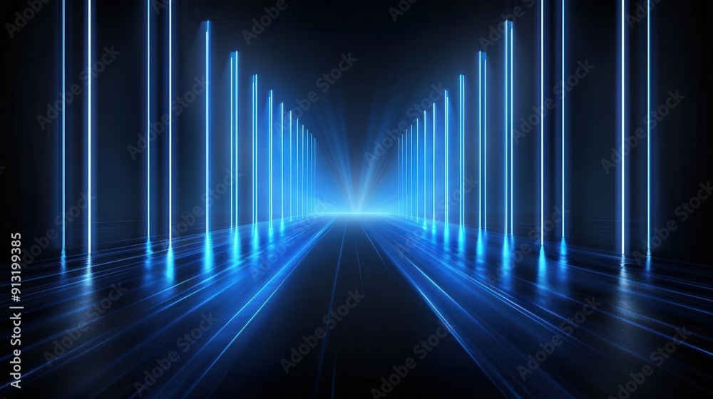 Futuristic pathway illuminated by vibrant blue lights, creating a ...