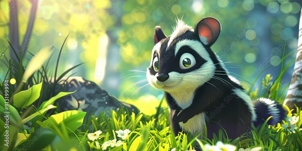 skunk 3D animation cartoon style, colorful, happy, friendly, 3d cartoon ...