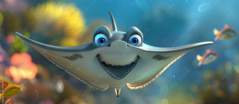 stingray 3D animation cartoon style, colorful, happy, friendly, 3d ...