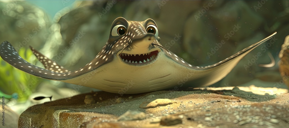 stingray 3D animation cartoon style, colorful, happy, friendly, 3d ...