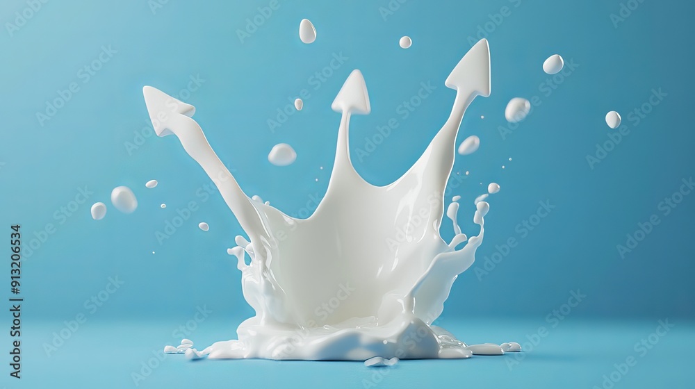 Isolated milk splashing shape shaped like arrows on a blue background ...
