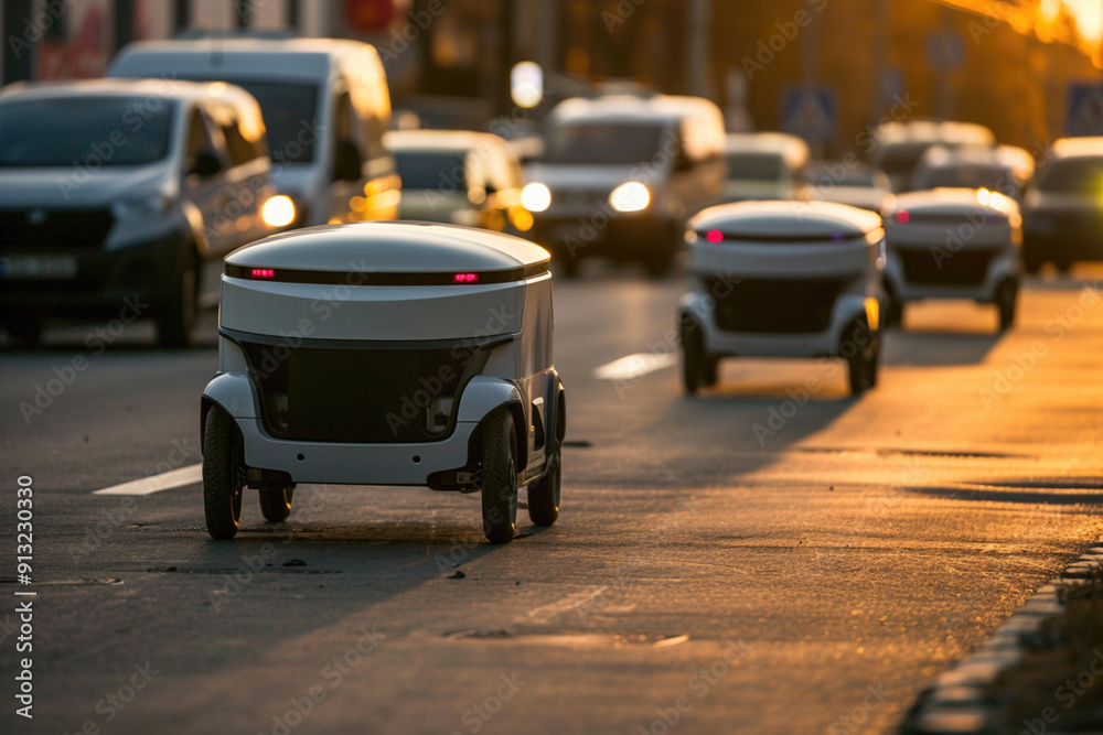 Autonomous robotic machiene deliver post and other delivery on sunny ...