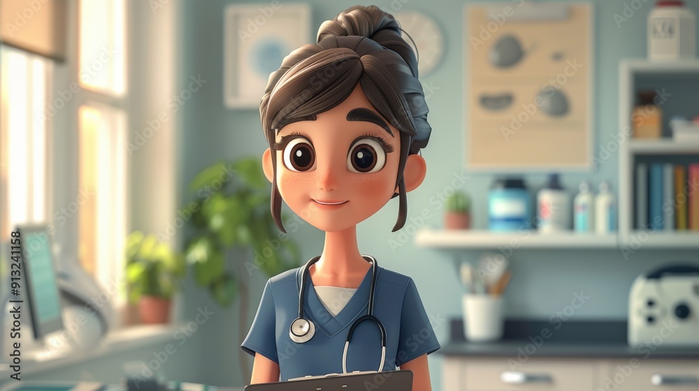 Detailed 3D clipart of a friendly nurse with a clipboard, shown in a ...