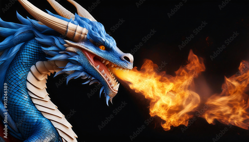 Head of a Blue Dragon Spitting Fire – The head of a blue dragon ...