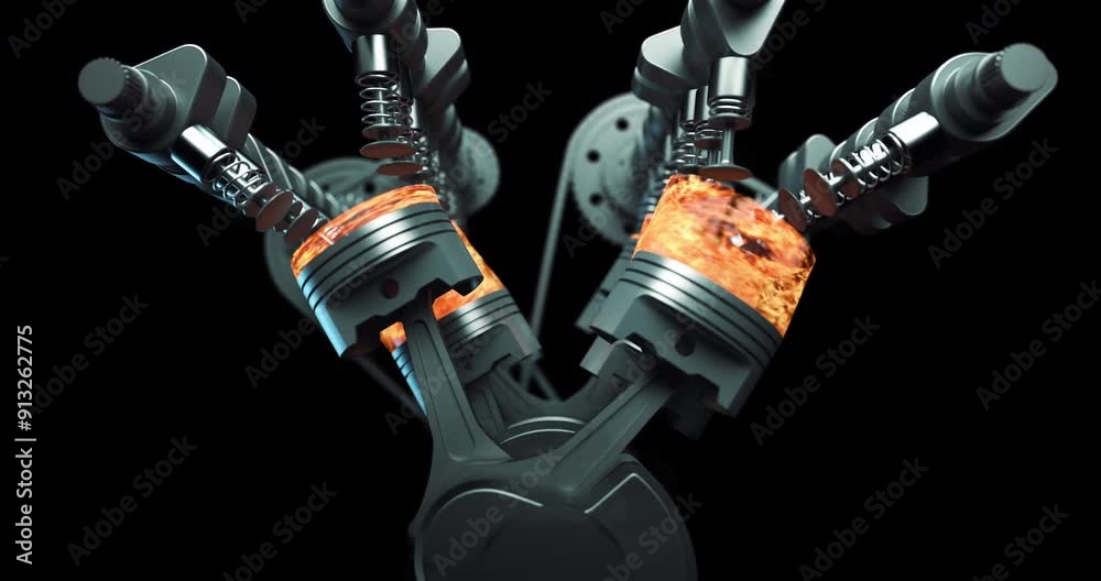 Moving Parts Of 3D V8 Car Engine. Pistons, Chains And Crankshaft Moving ...