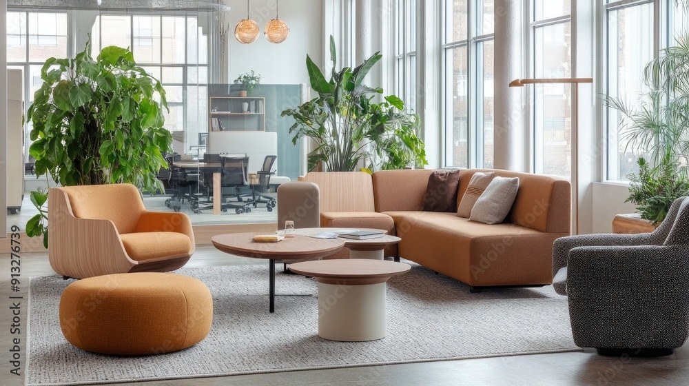 A flexible workspace with movable partitions, cozy breakout areas, and ...