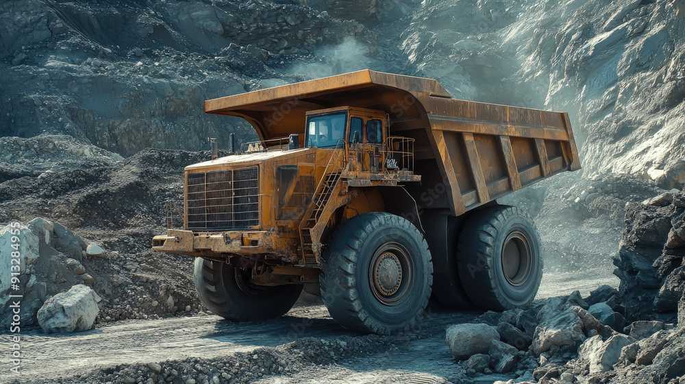 large mining truck working in a mine, quarry, pit, minerals, coal ...