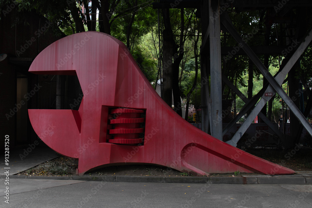 Tourist Attraction in Chengdu, Red Sculpture in Eastern Suburb Memory ...
