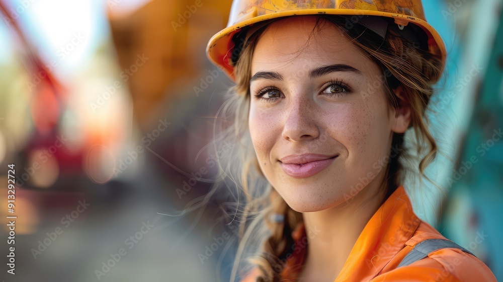 Confident Female Worker in Orange Shirt and Hard Hat: Empowering Image ...