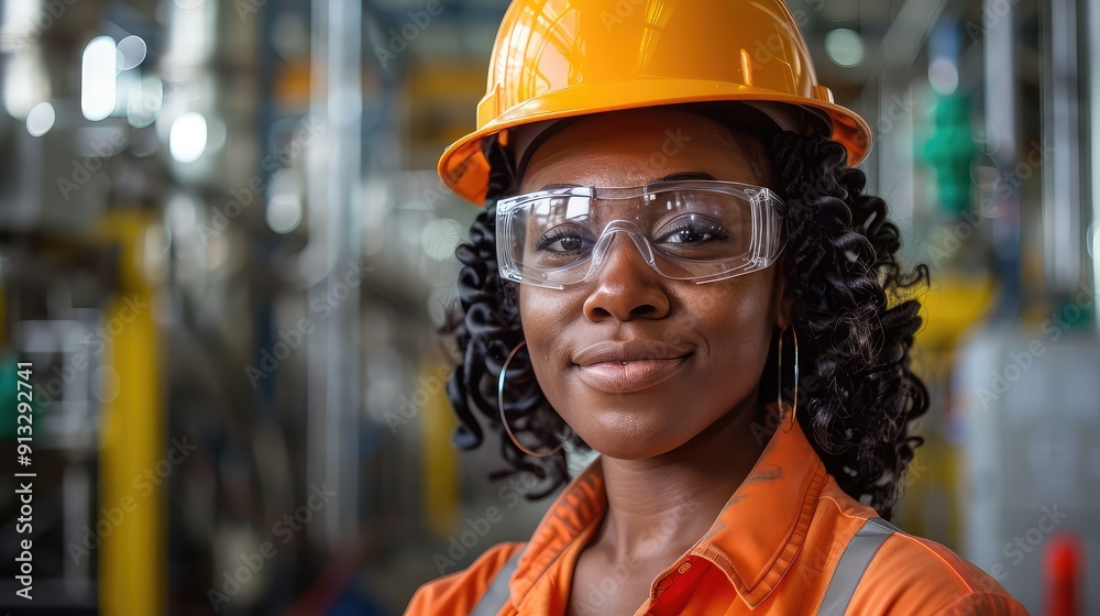 Confident Female Worker in Orange Shirt and Hard Hat: Empowering Image ...