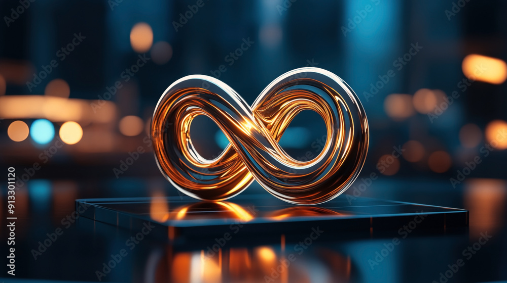 Sleek metallic infinity symbol with a golden hue, placed on a ...