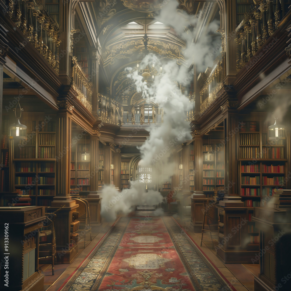 library smoke books shelves historic architecture grand old study ...