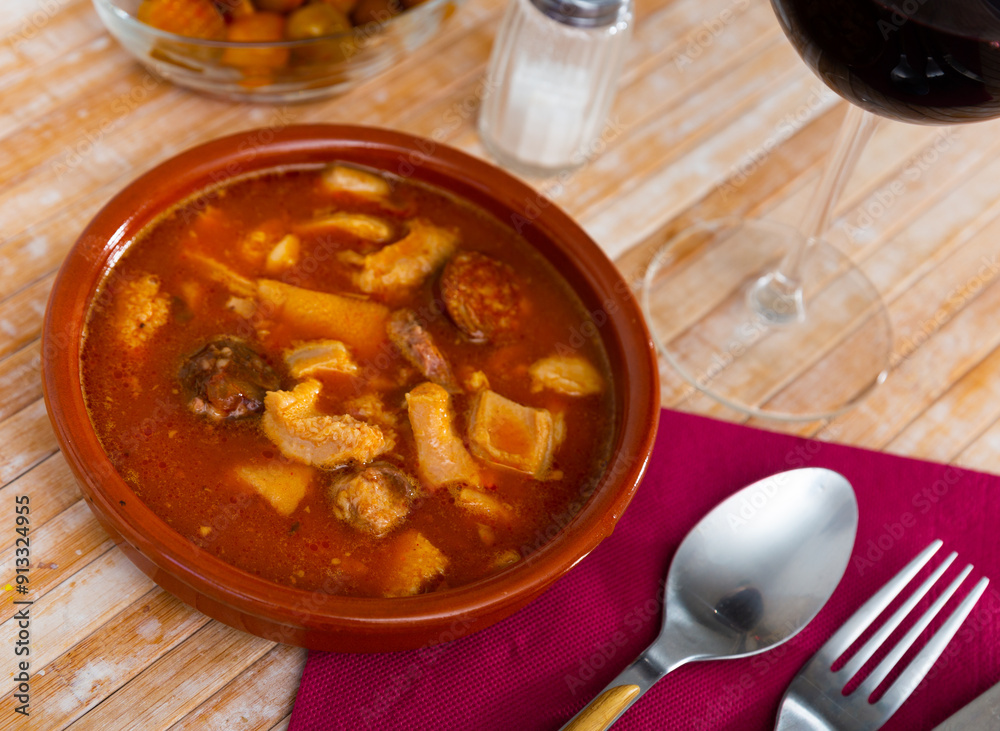 Spanish dish Callos a la Madrilena, typical stew with beef tripe ...