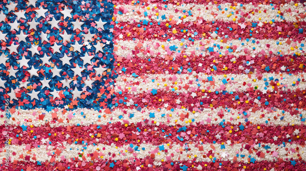 confetti sprinkles in american flag shape. US flag made of assorted ...