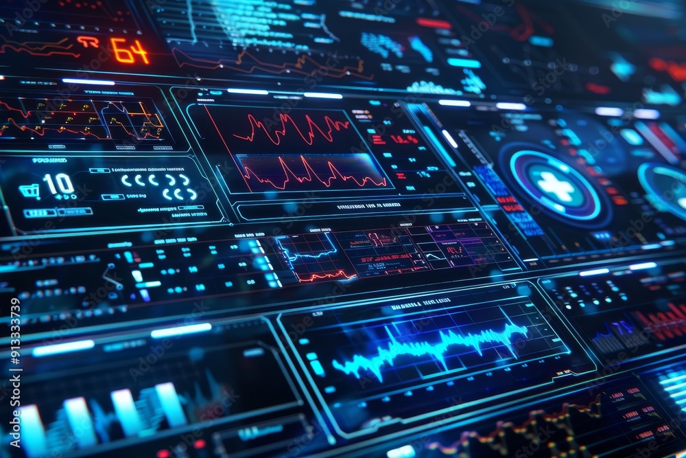 Holographic medical interface showing vital signs and patient data for ...