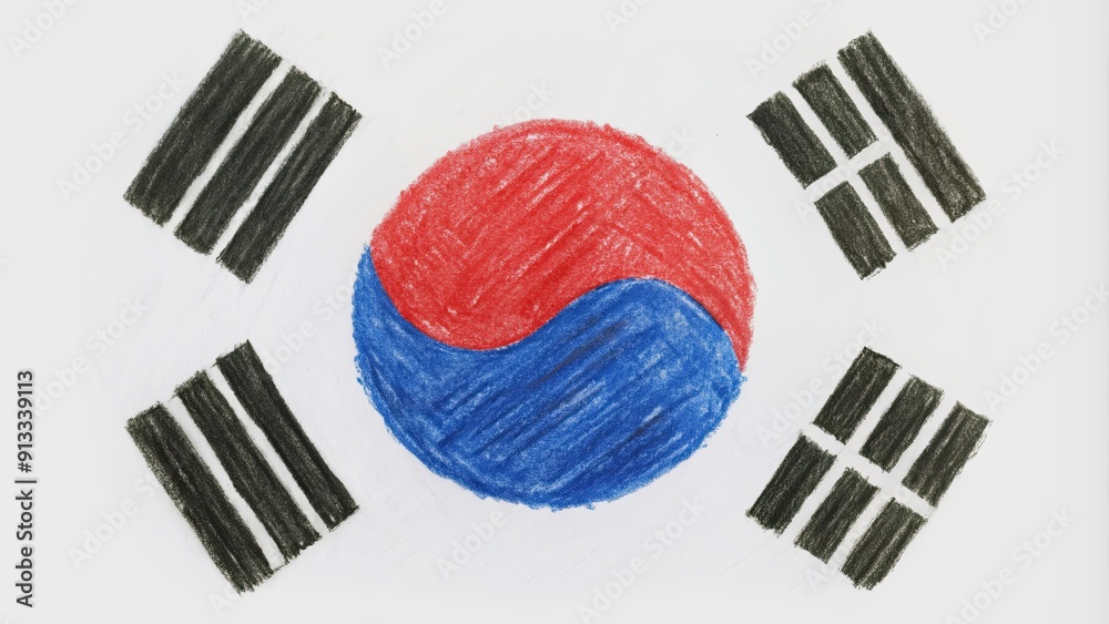Hand-drawn of South Korea's national flag by a child, South Korea, flag ...