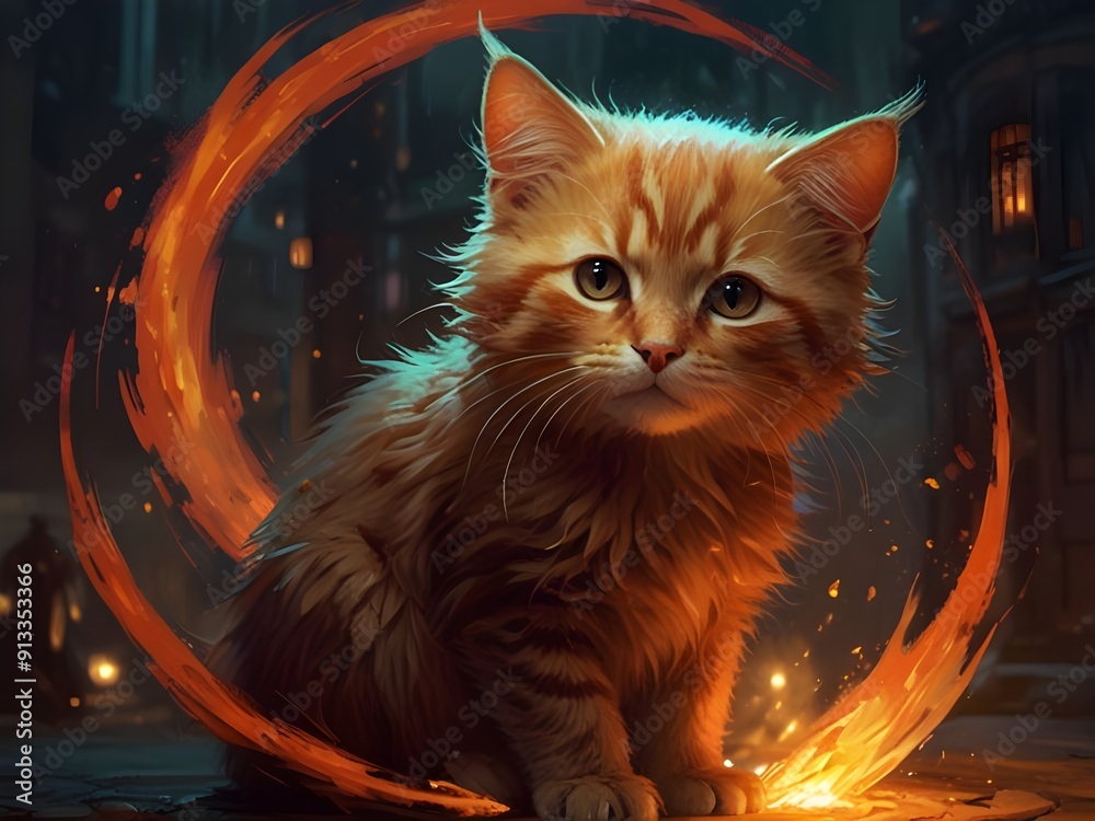 Cute, red, fluffy, fantasy fire kitten, with firey, red eyes, and red ...