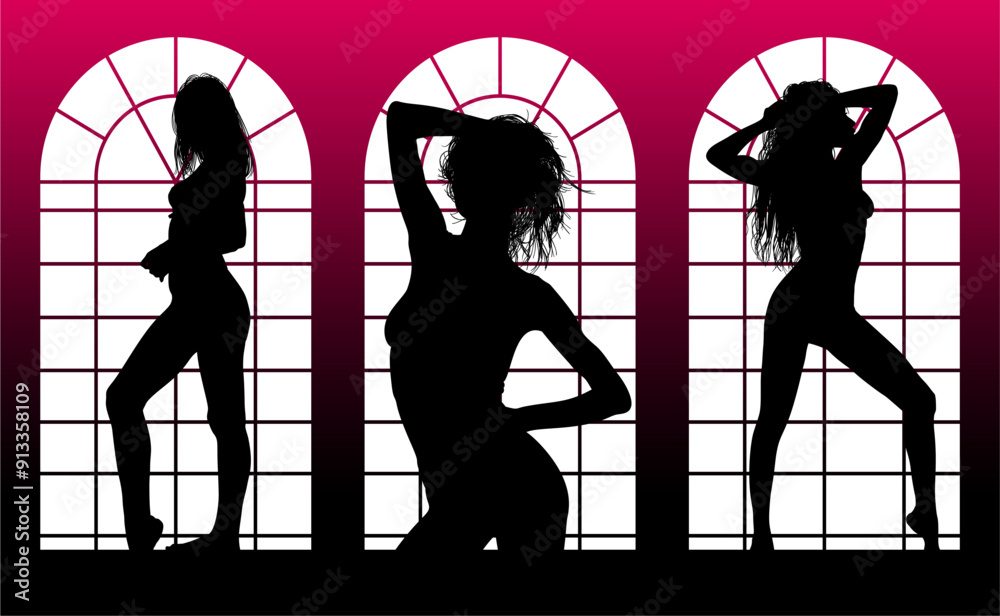 silueta mujer, pose, vector, baile, cuerpo, erotico, seductor ...