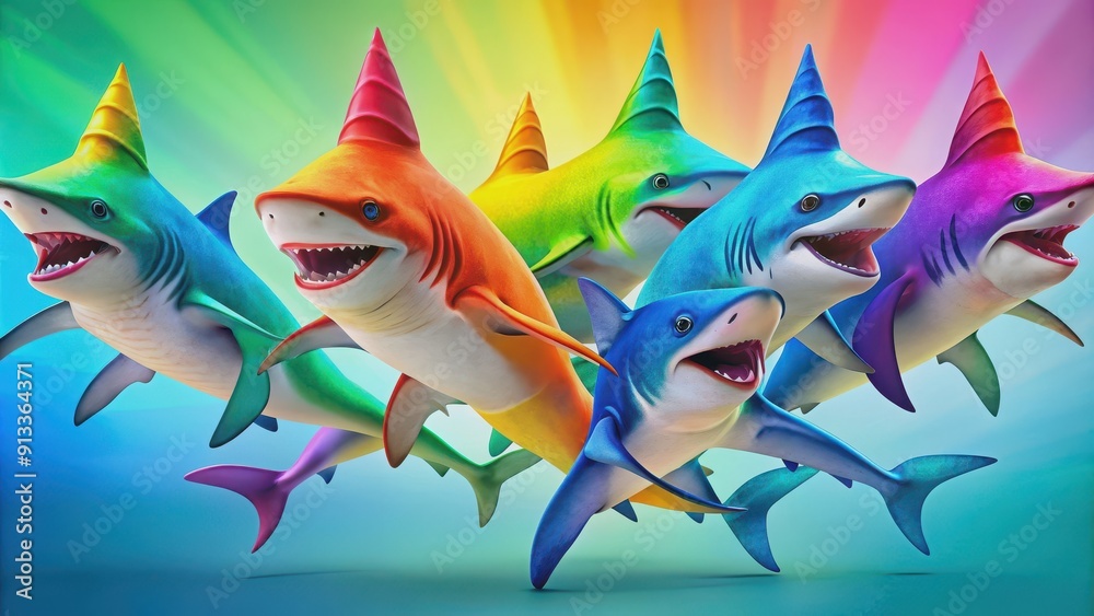 Sharks having a party, dancing proudly in rainbow colors, sharks, party ...